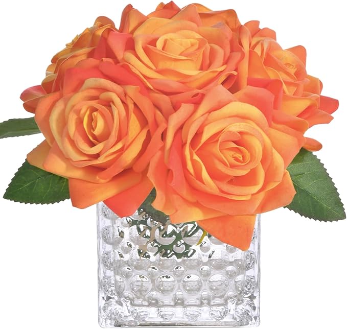 Amazon.com: Fule Artificial Silk Rose Flower Centerpiece Arrangement in ...