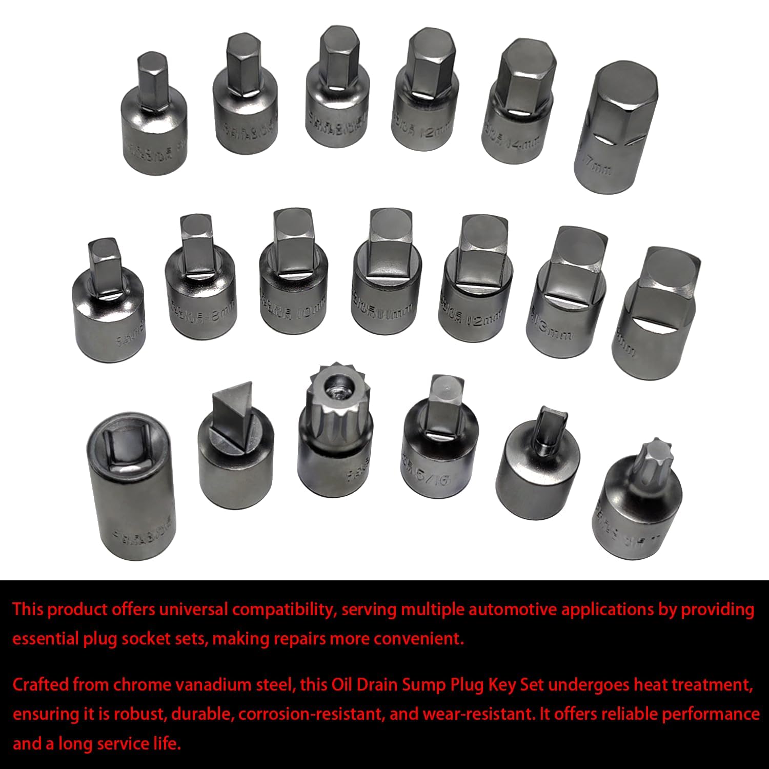 Spline Socket Set 20PCS 3/8 Drive Oil Drain Sump Plug Key Set - Gearbox ...