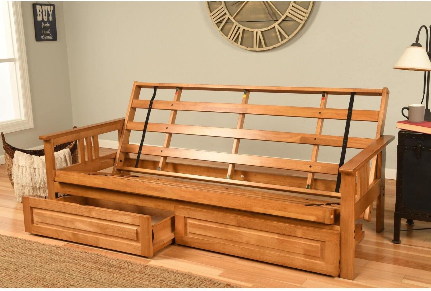 Amazon.com: HomeStock Lakeside Living Futon Frame/Butternut Finish ...
