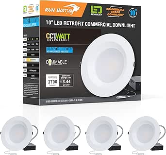 Run Bison 10 Inch Recessed LED Commercial Downlight with J-Box, Wattage ...