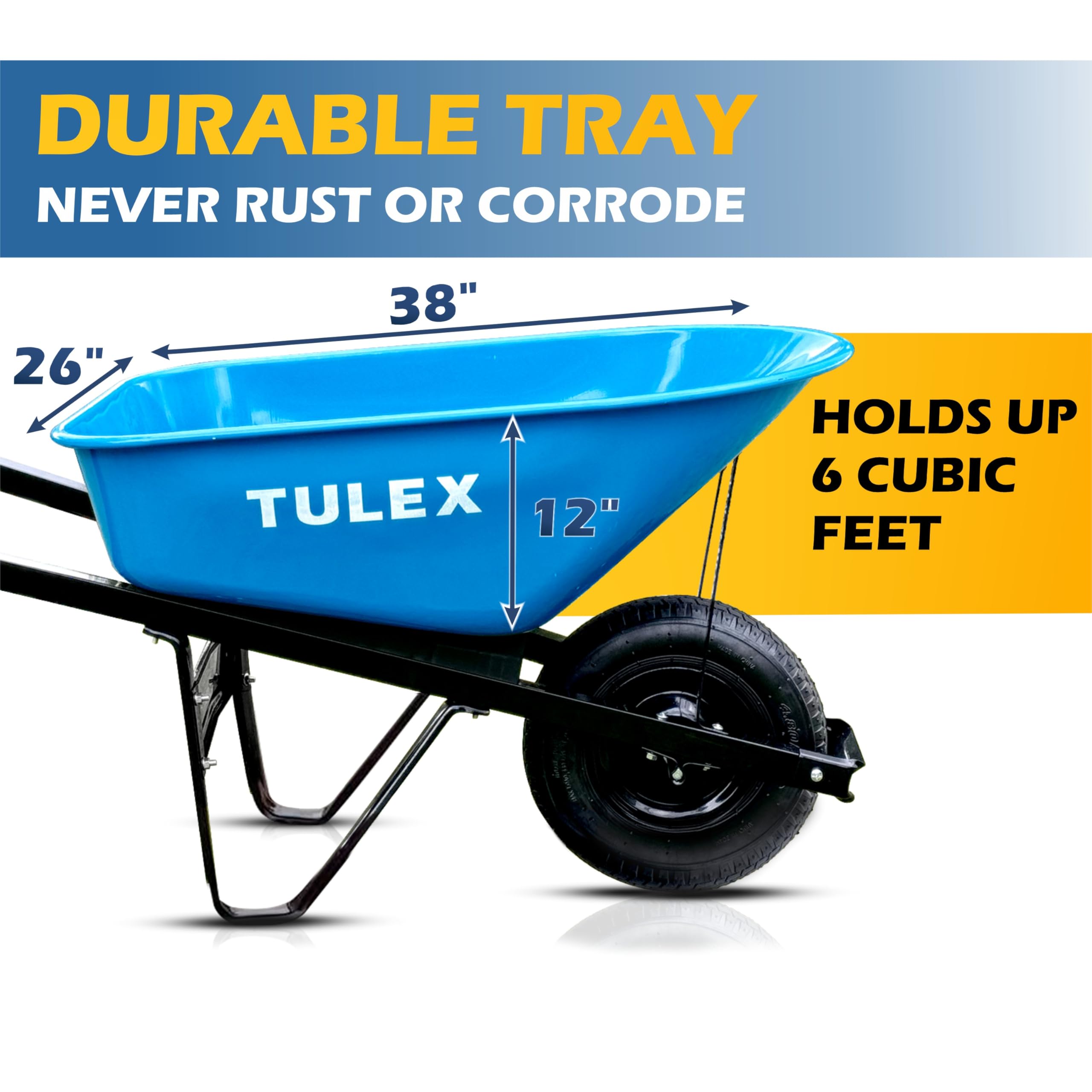 Professional One-Wheel 6 Cubic Feet Wheelbarrow with Steel Handles ...