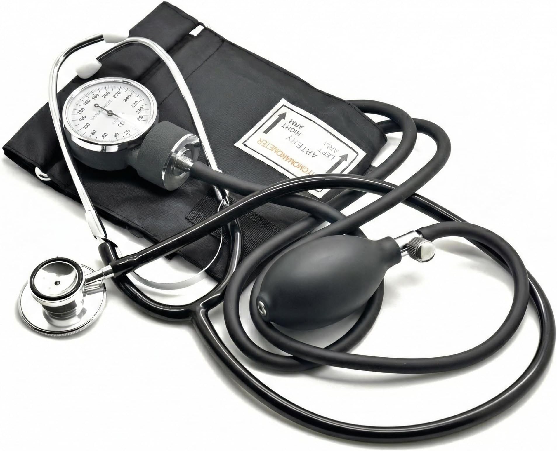 Aneroid Sphygmomanometer With Dual Head Stethoscope Rubber Bulb Blood ...