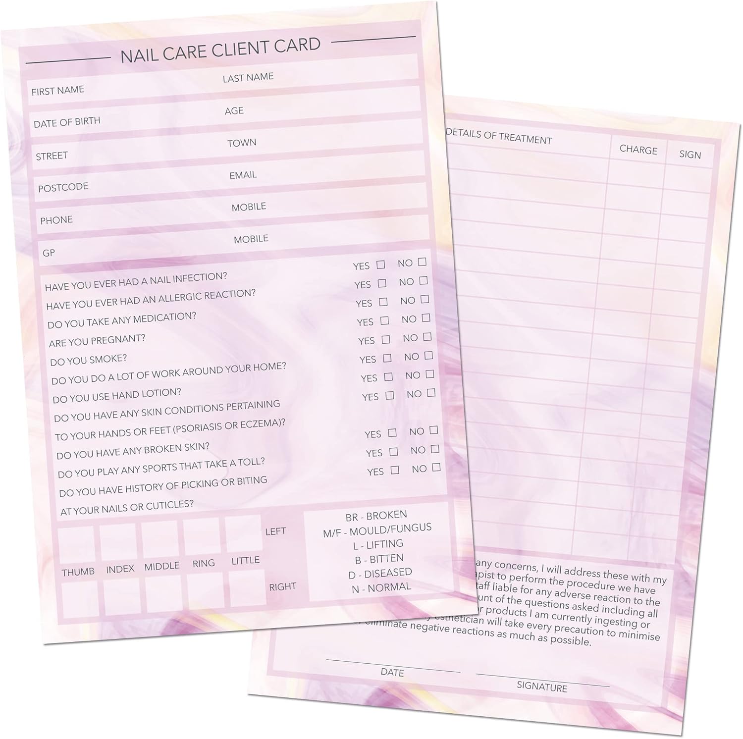 Nail Care Client Cards A6 Size - Salon and Therapist Customer ...