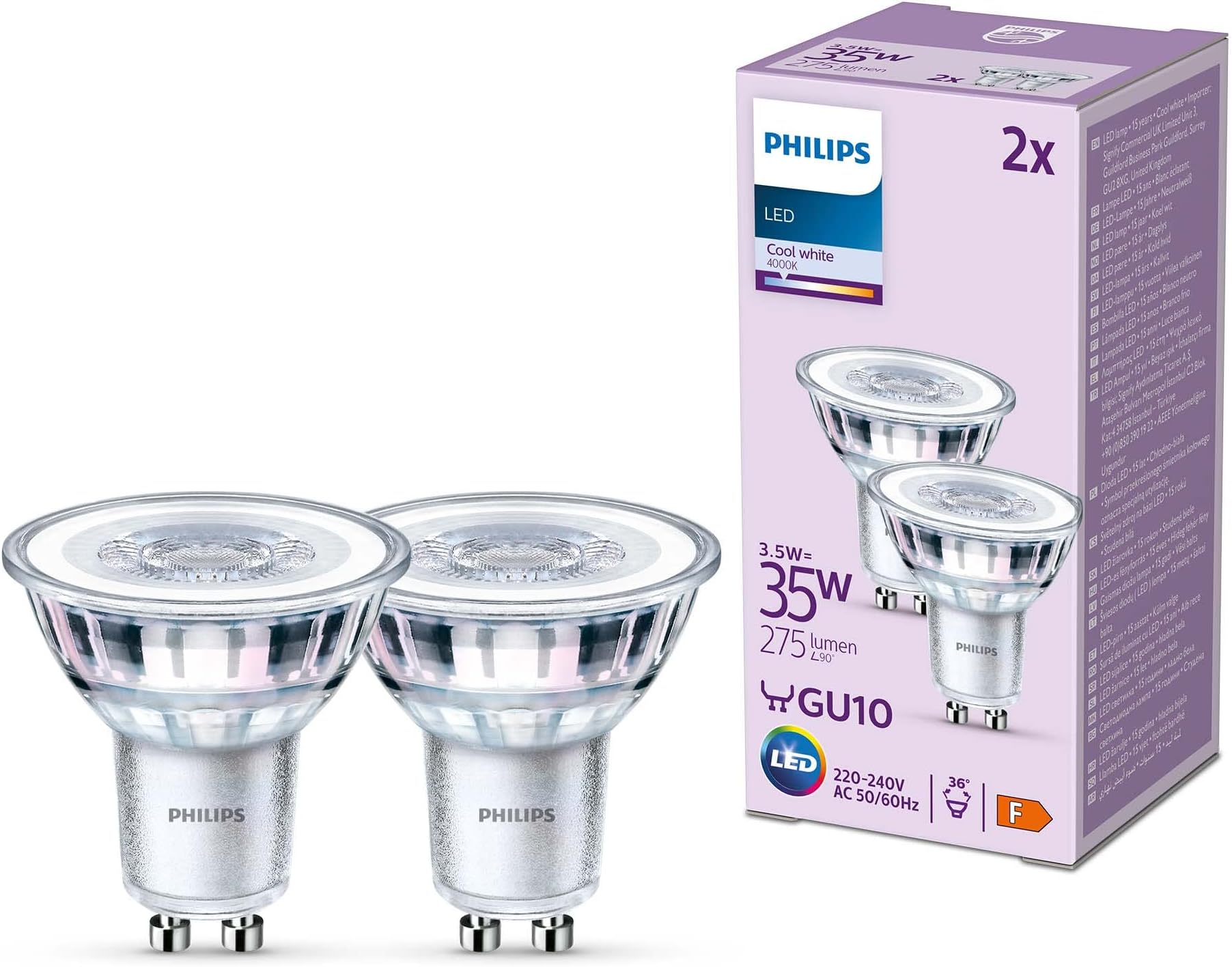 PHILIPS LED Classic Spot Light Bulb 3 Pack [Cool White 4000K - GU10 ...