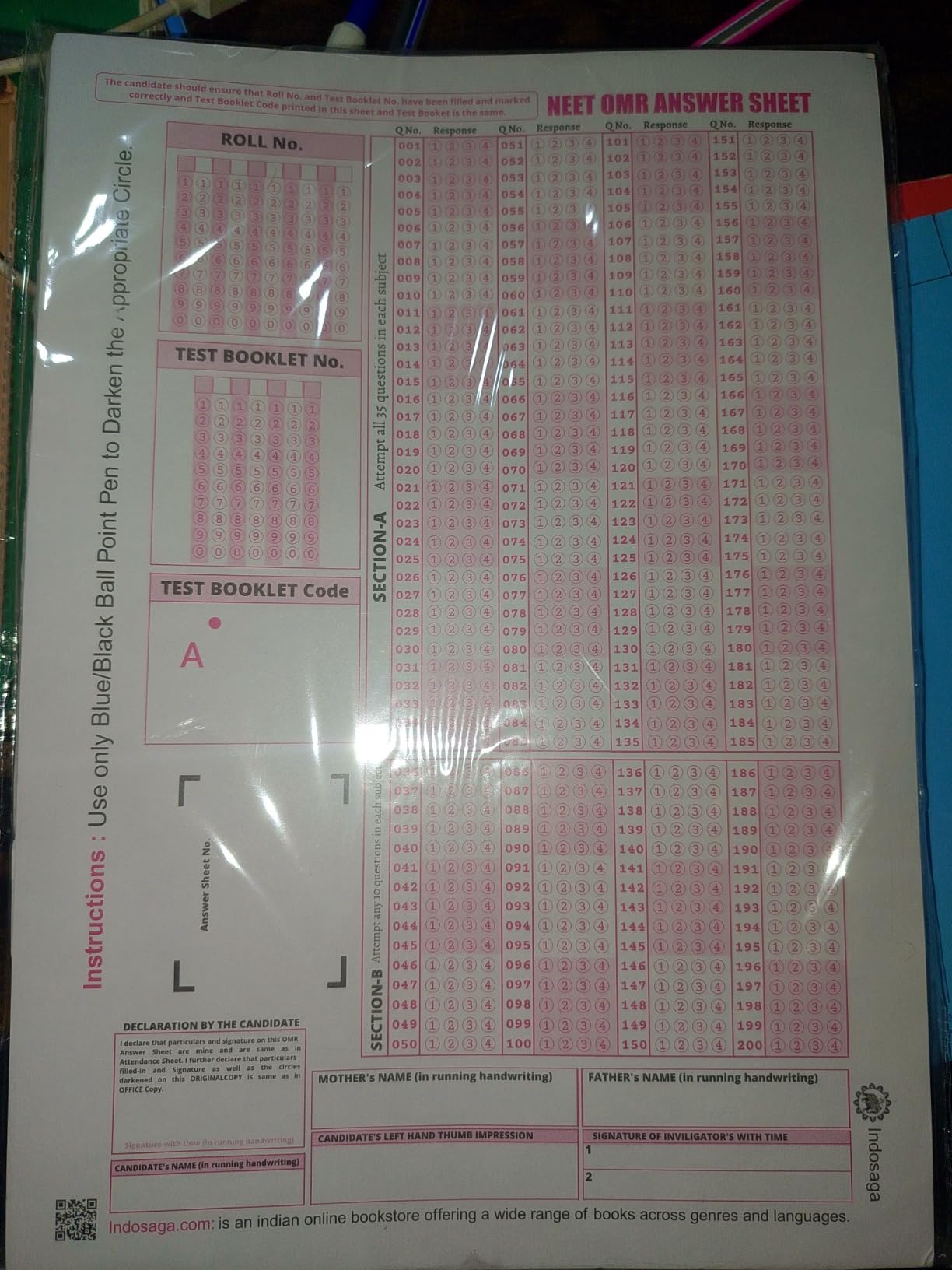 Buy Career Point- OMR Sheet | 200 MCQ's | 120 Sheets Pack | A4 Size ...