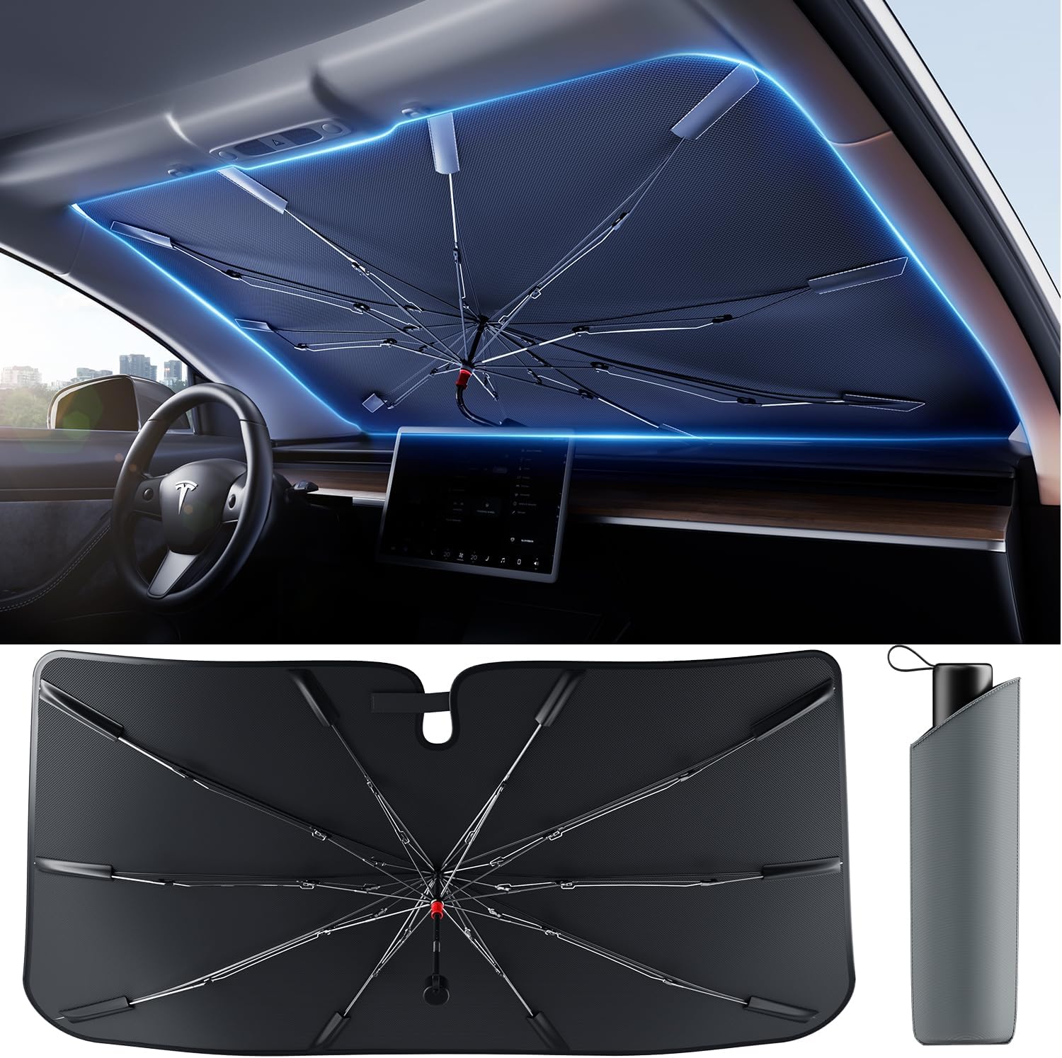 Amazon.com: Dickno Car Windshield Sunshade Umbrella, Foldable Auto ...