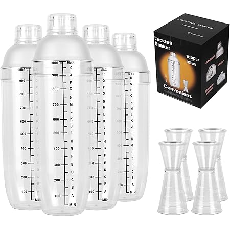 Amazon.com: Plastic Cocktail Shaker - 4pcs Clear Cocktail Shaker Set ...