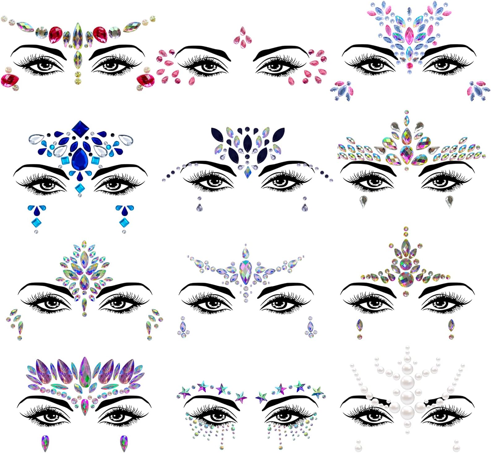Amazon.com : Lusy DM 12 Sets Face Gems Mermaid Face Jewels Rhinestone ...