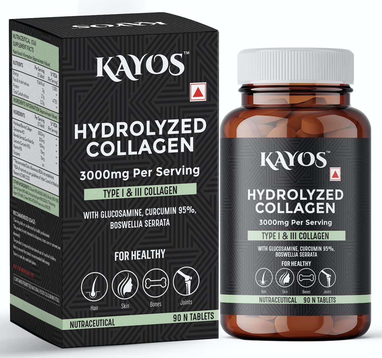 KAYOS Hydrolyzed Collagen Peptides Tablets (90pc) – 3000mg Type 1 & 3 ...