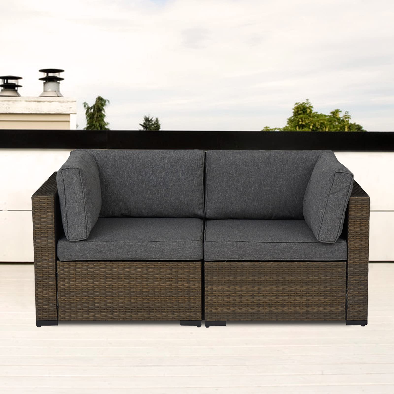 J-SUN-7 Patio Loveseat Patio Furniture Corner Sofa, 2 Piece Wicker ...