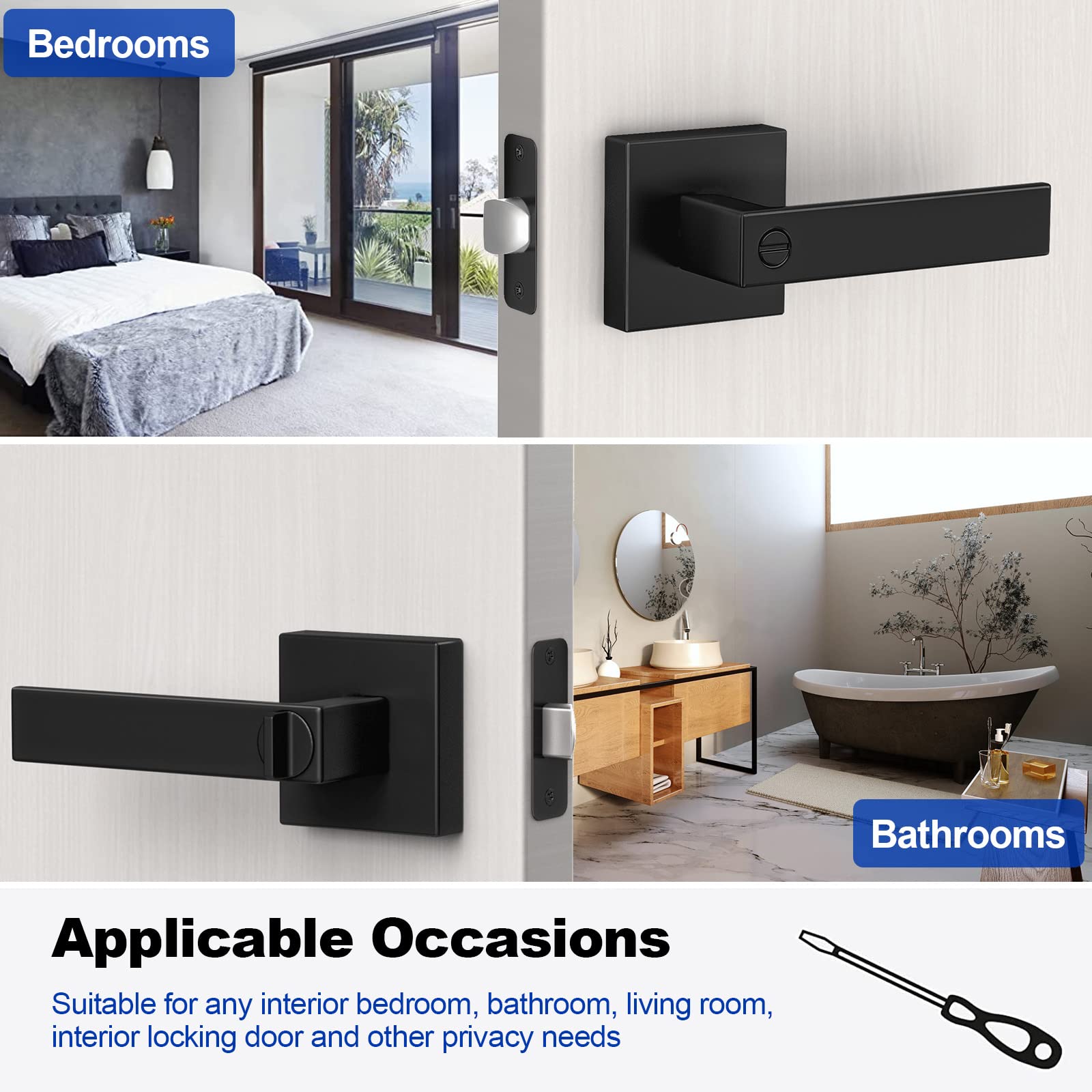 Estmoon 6 Pack Matte Black Door Handle, Keyless Interior Door Knobs ...