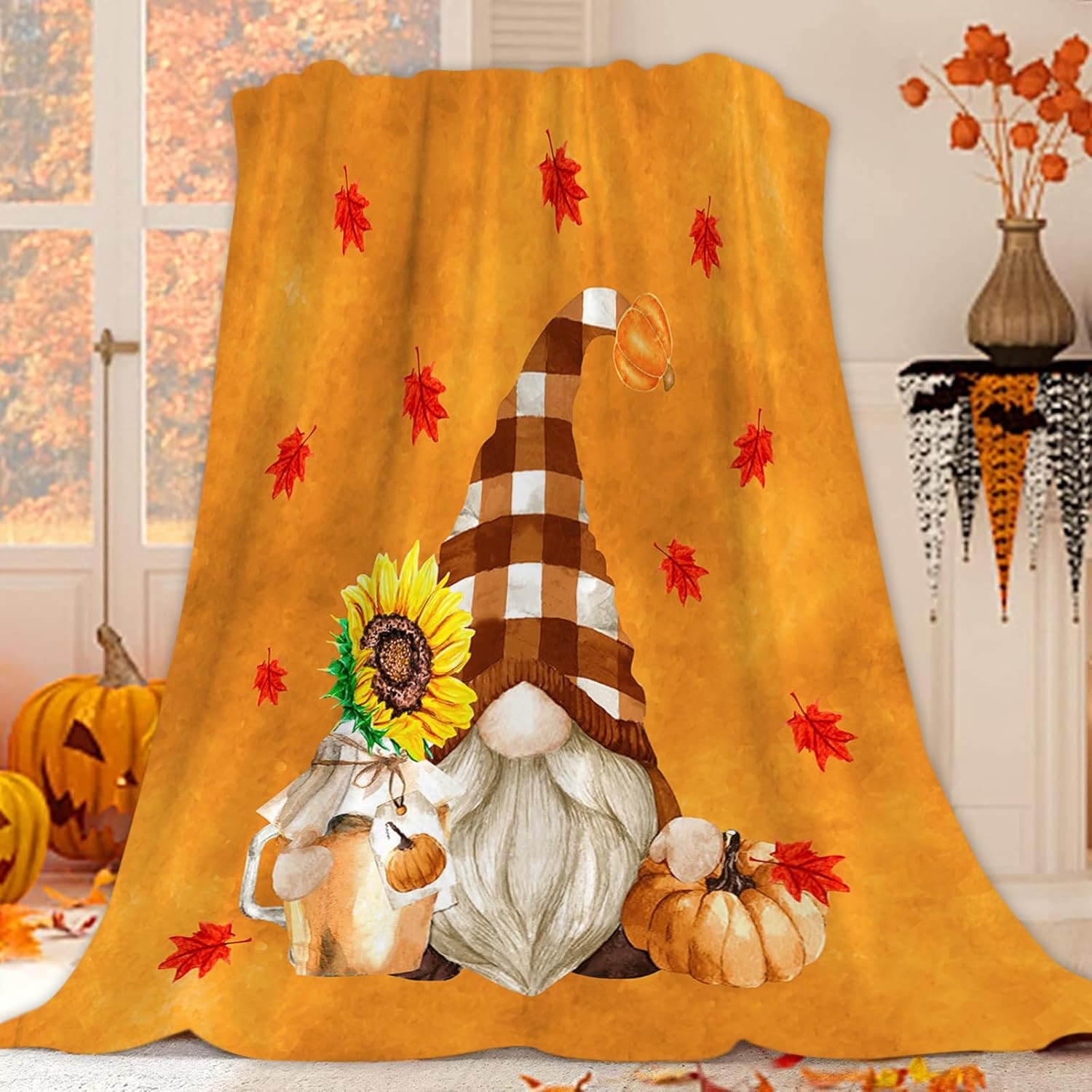 Amazon.com: JOOCAR Flannel Throw Blanket Fall Maple Leaf Cartoon Autumn ...