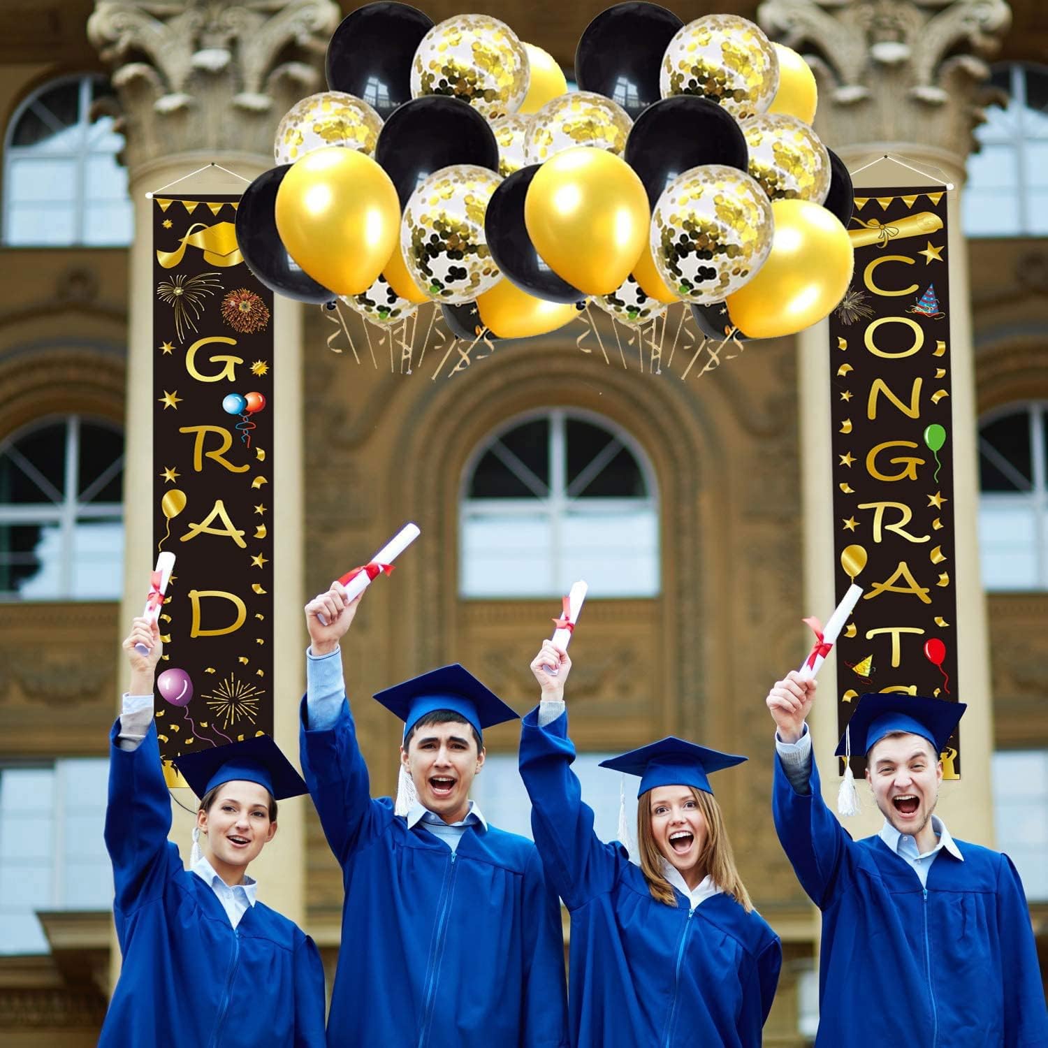 Graduation Decoration Set 30 Pcs Black Gold Confetti Latex Balloons ...