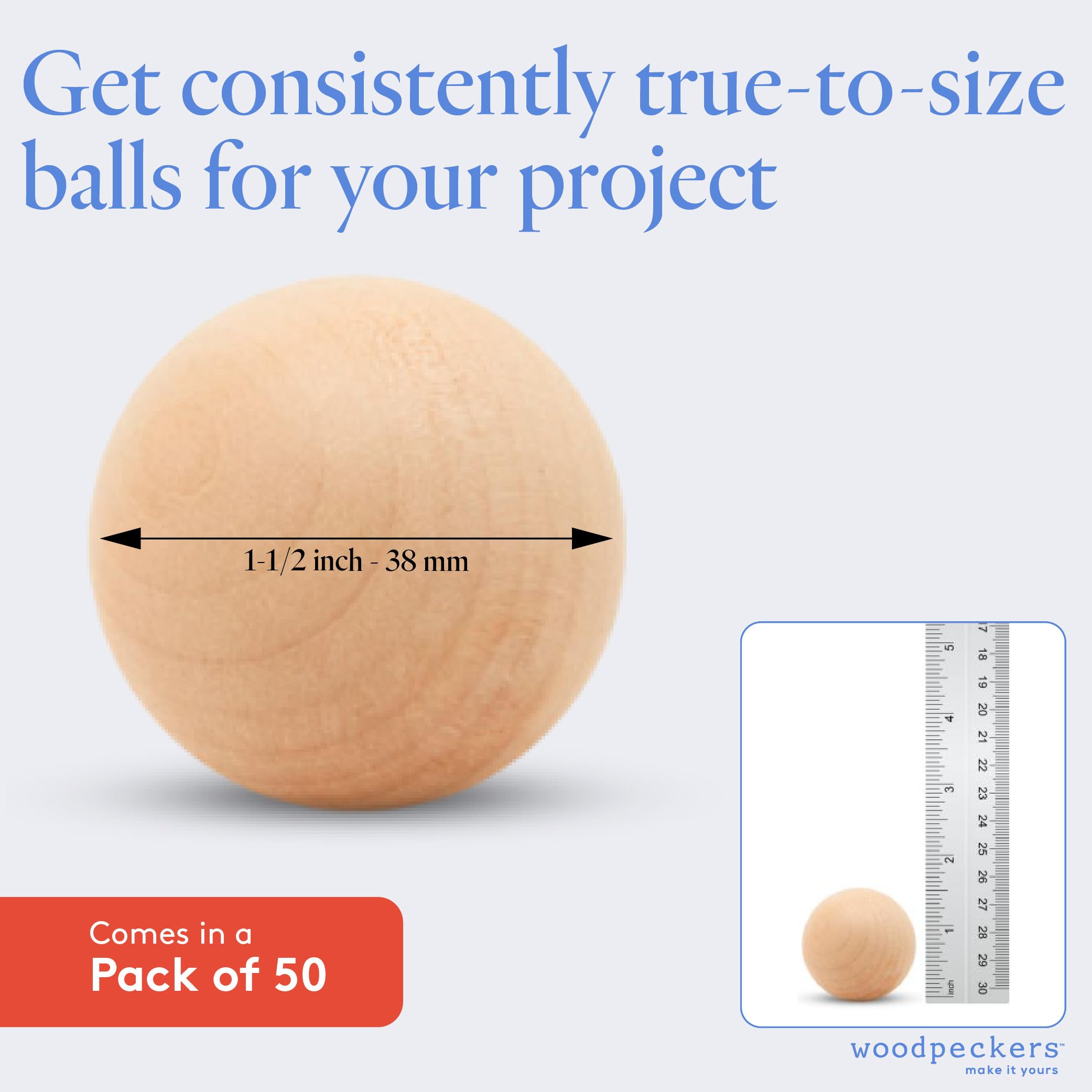 Snapklik.com : 1-1/2 Inch Wooden Round Balls, Bag Of 50 Unfinished Wood ...