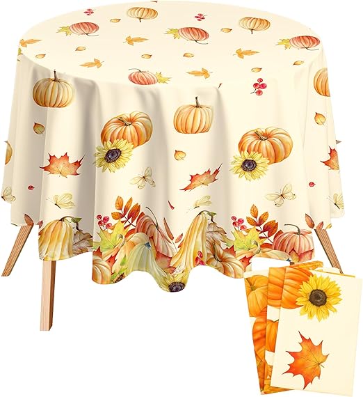 Amazon.com: Sotiff 3pcs Thanksgiving Fall Round Tablecloths 84inch ...