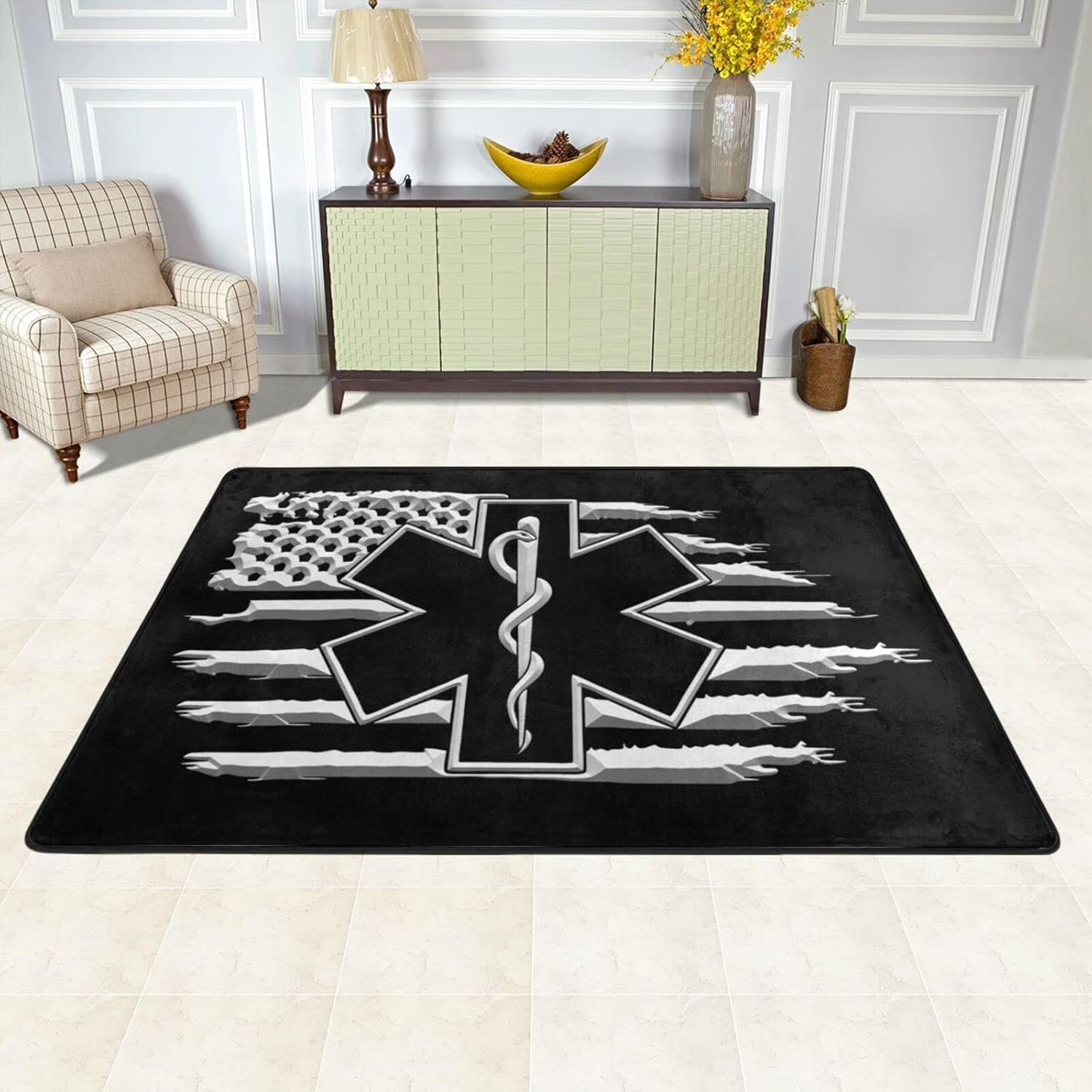 Amazon.com: American Flag EMS Star of Life EMT Paramedic Area Rug Large ...