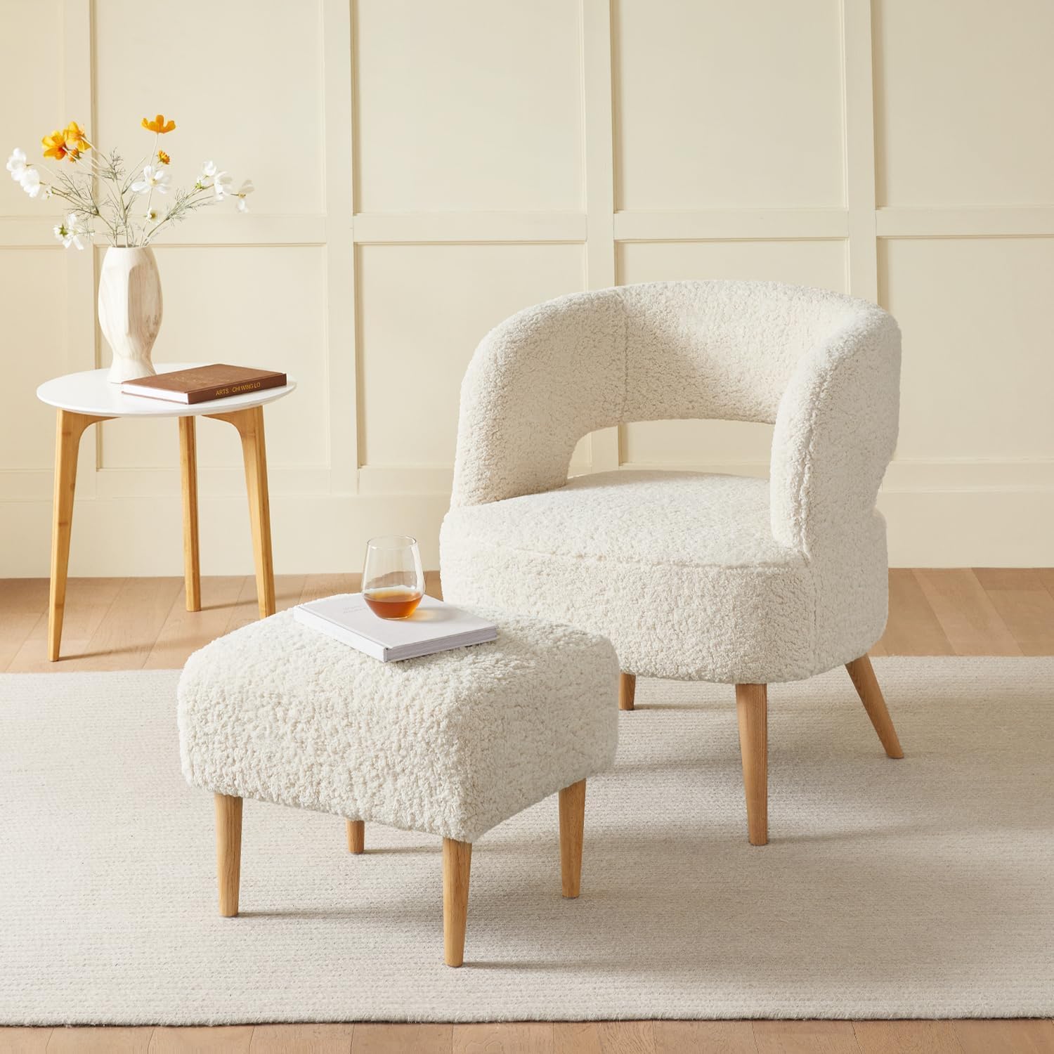 Amazon.com: Busaurus Accent Chair with Ottoman Comfy Sherpa Chair and ...