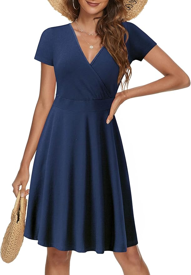 Amazon.com: MSBASIC Womens Party Dress High Waisted Flare Dress Navy L : Clothing, Shoes & Jewelry