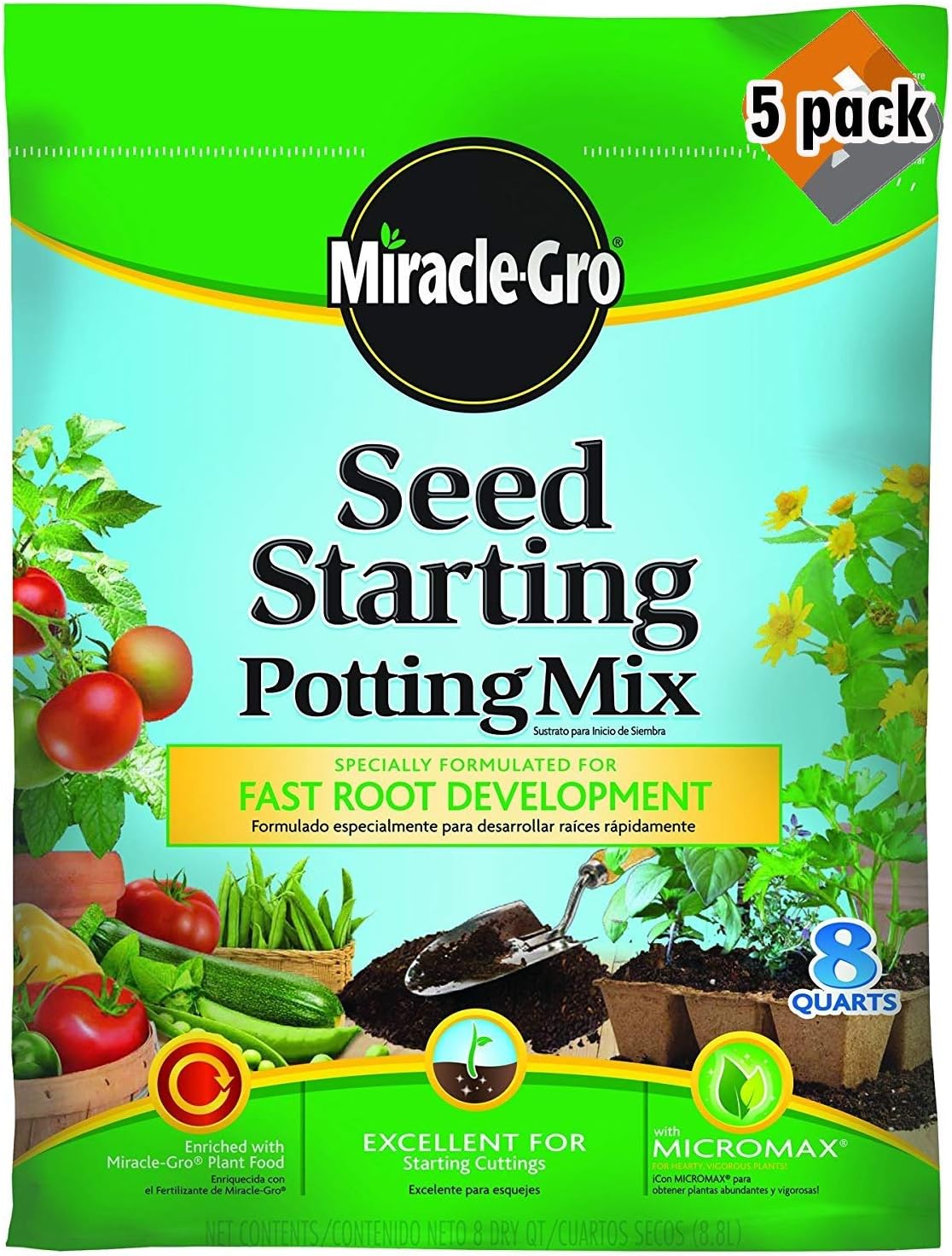Amazon.com : Miracle-Gro Seed Starting Potting Mix, 8-Quart, 5 Pack ...