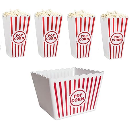 Amazon.com: Plastic Popcorn Containers Red & White Striped Retro Style ...
