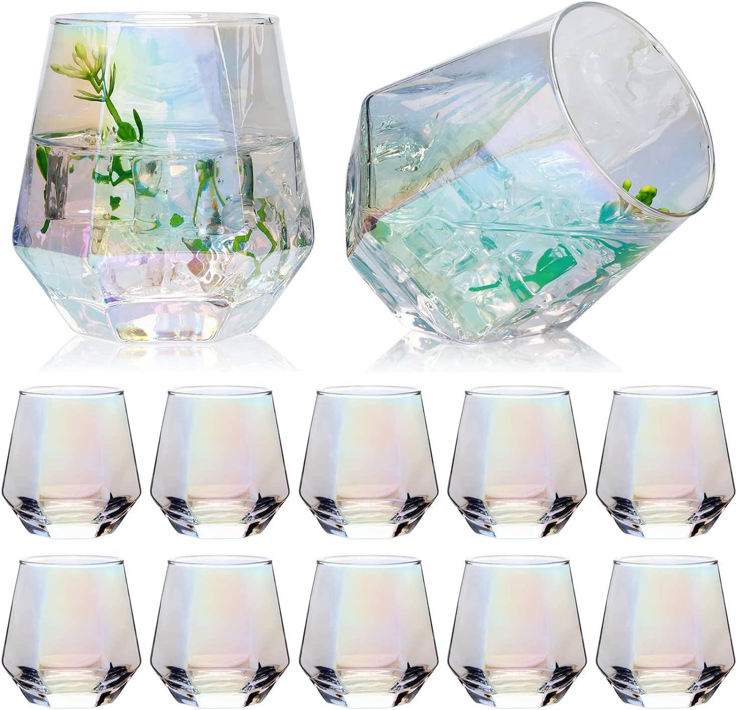 Amazon.com | Nuxaoisgel Stemless Wine Glass 10 oz,Iridescent Glassware ...