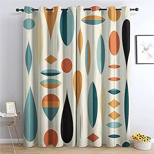 Amazon.com: Qtjacryxen Geometric Blackout Curtains 90 Inch Length, Mid Century Modern Curtains ...