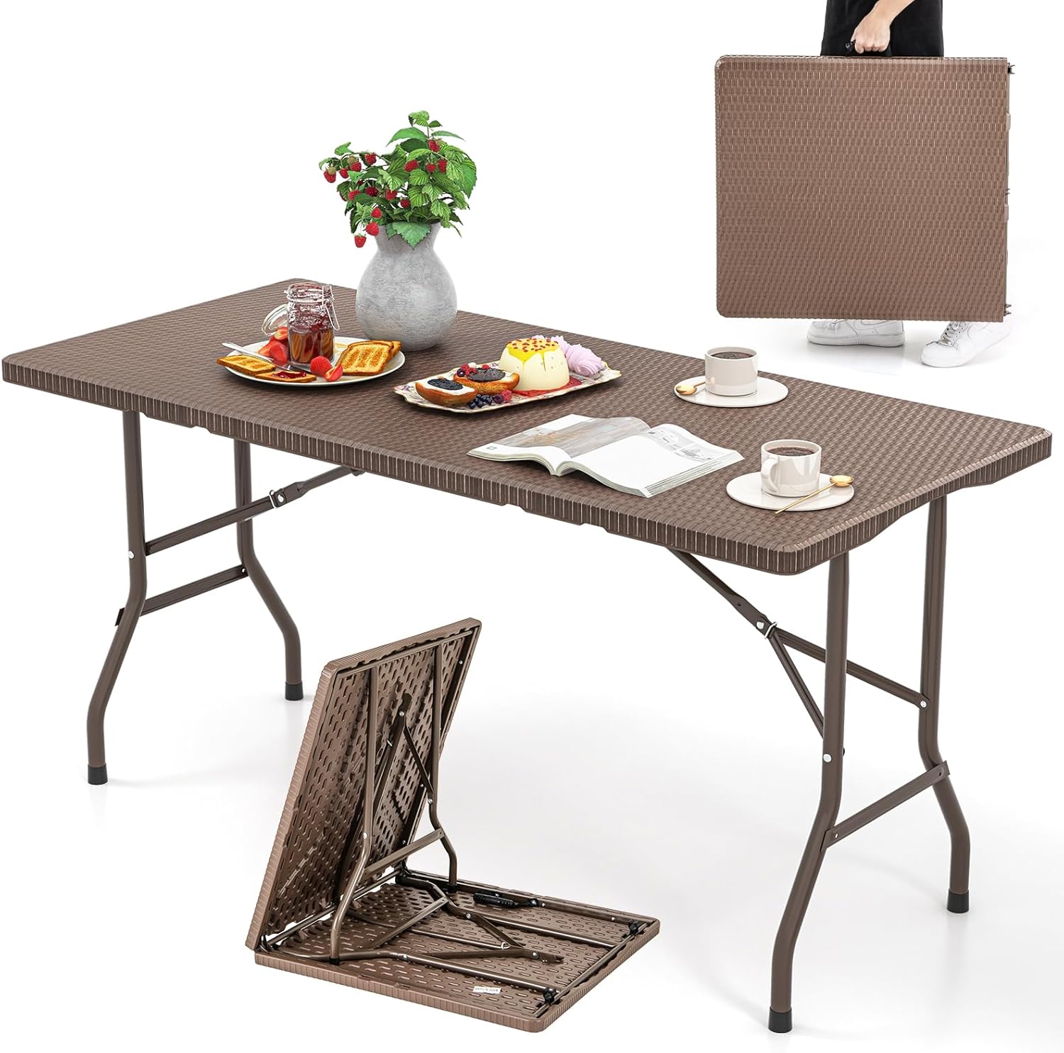 Amazon.com : Tangkula 5FT Folding Table, Indoor Outdoor Foldable ...