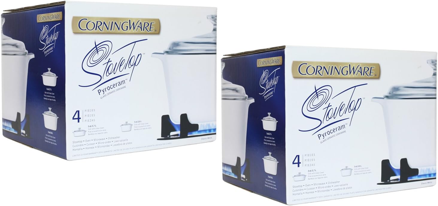 Amazon.com: TWO Corningware Stove-top White Pyroceram 4 Piece Cookware ...