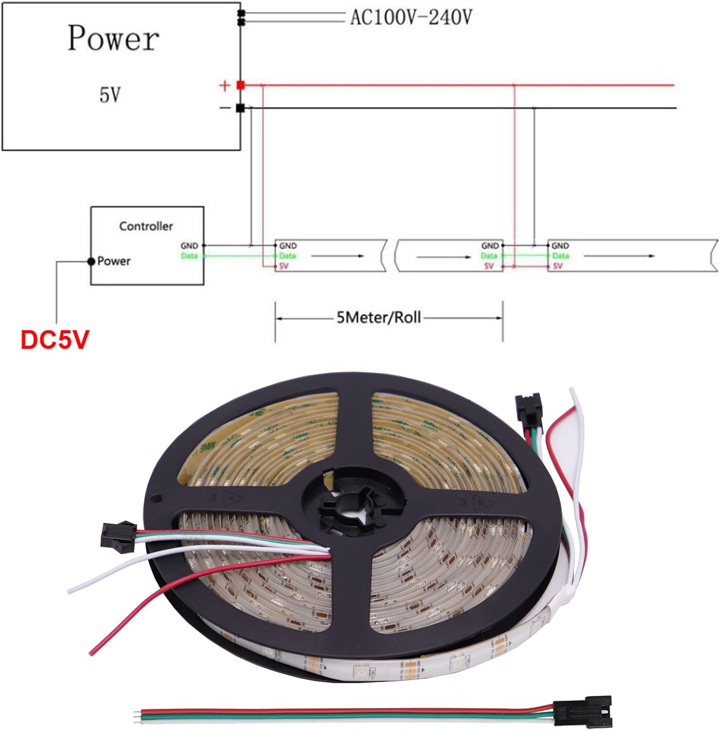 WS2812B Tira de LED RGB direccionable individualmente de 16.4 pies 5050 Smart Flexible Dream a ...