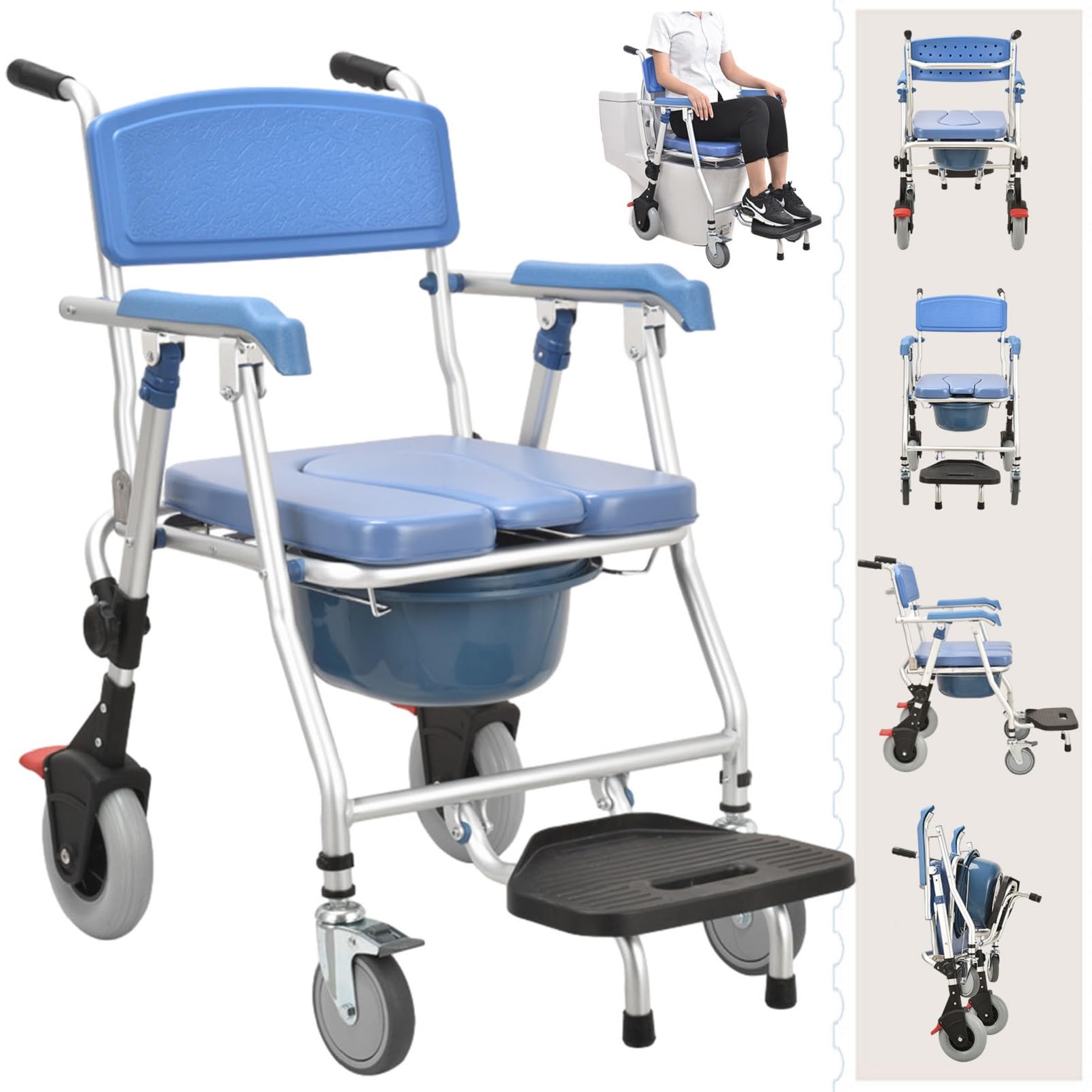 Amazon.com: BOVDC 4-in-1 Bedside Commode Shower Wheelchair, Folding Shower Commode Chair for ...