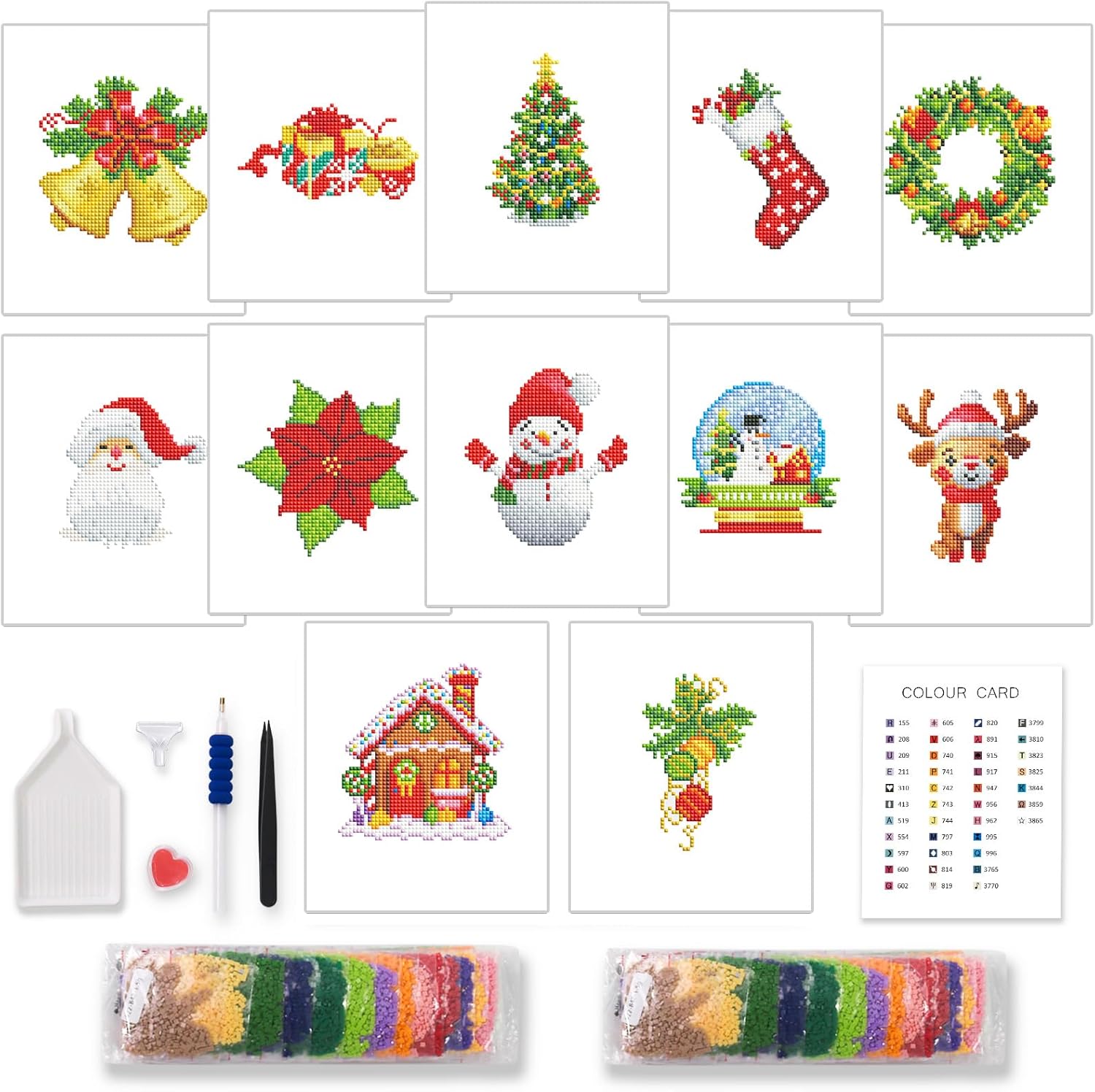 Amazon.com: 12 Pcs Christmas Diamond Art Kits, Mini 5D DIY Christmas ...
