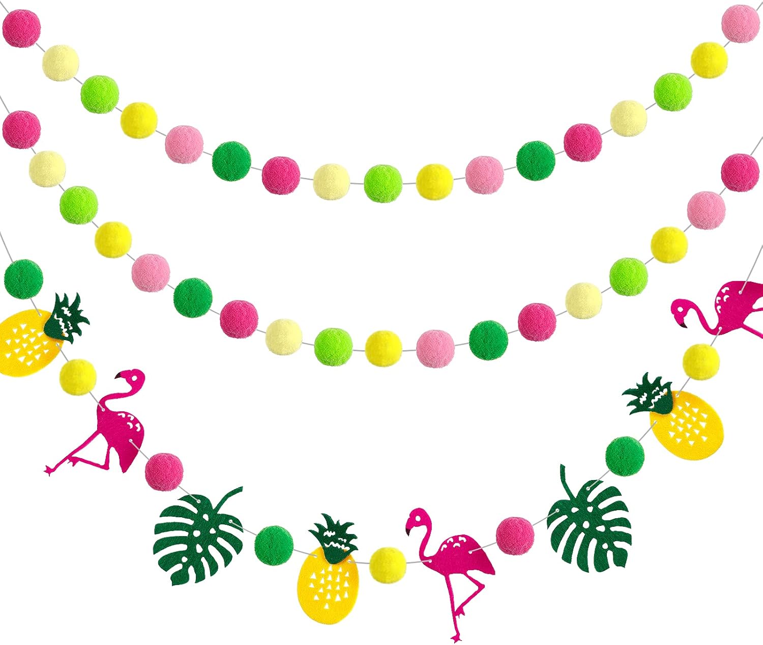 Amazon.com: Kerien 3 Pieces Hawaii Summer Hanging Pompom Ball Garland ...