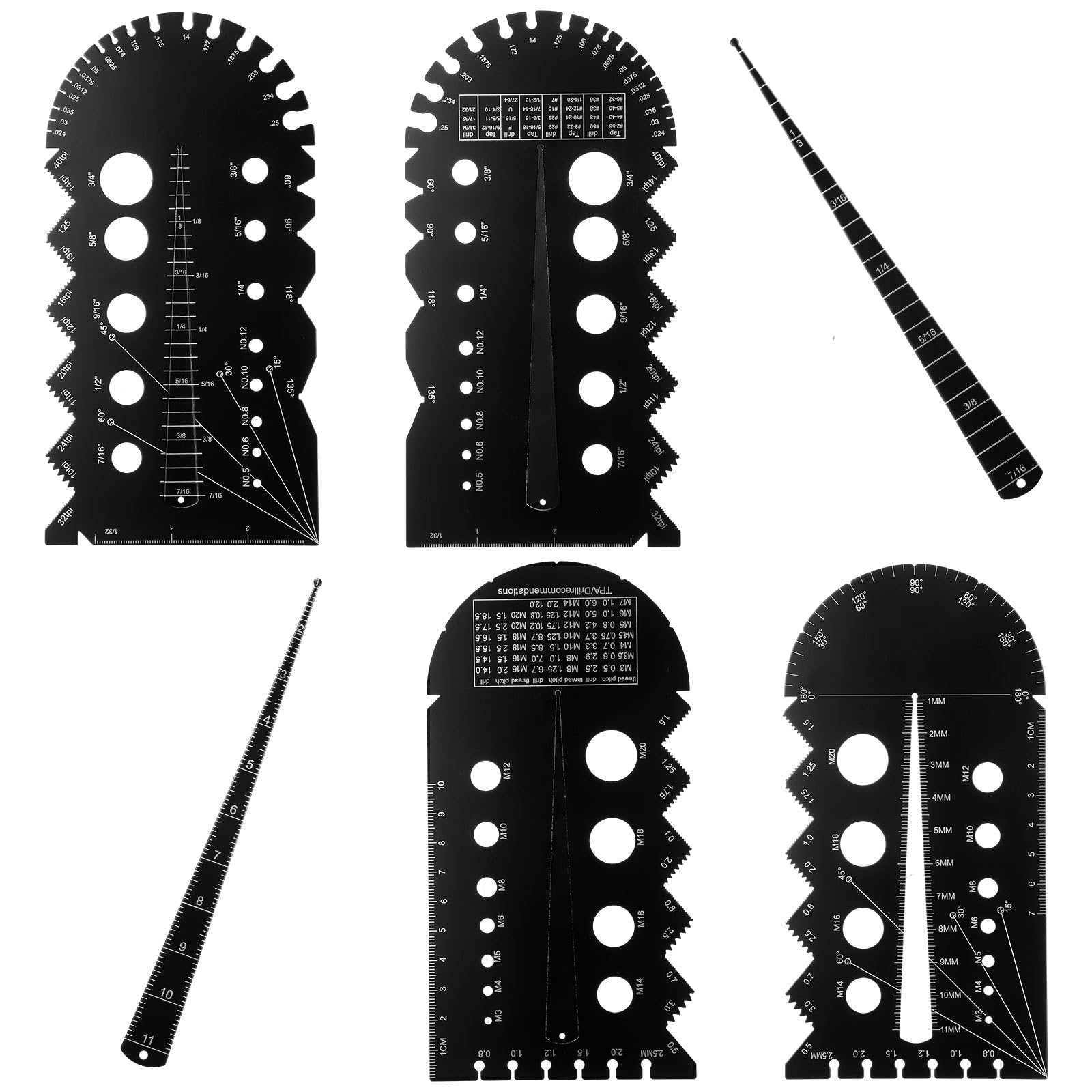 Blulu 4 Pcs Metric and Imperial Metal Screw Thread Gauge Black Bolt ...