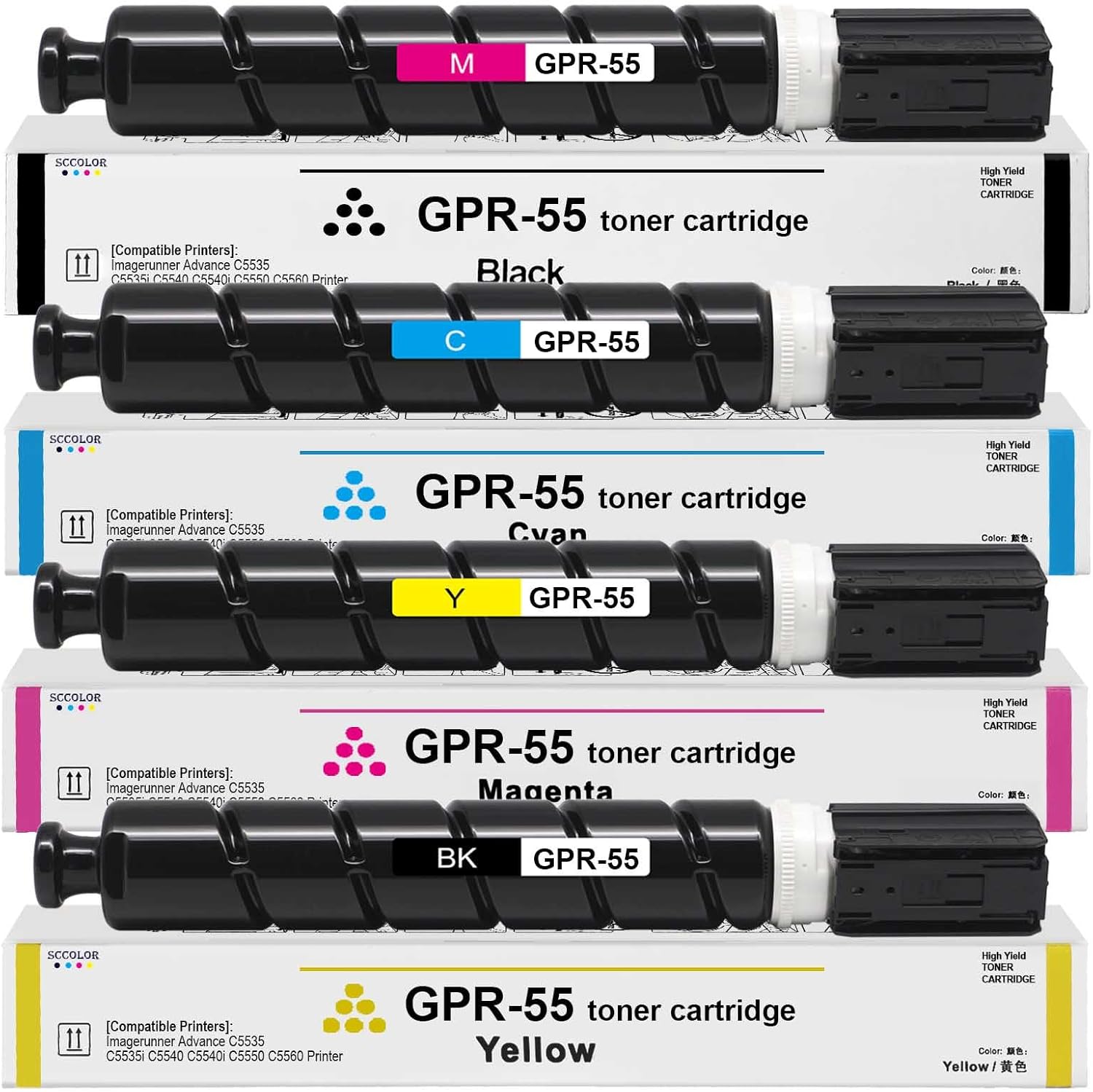 Amazon.com: GPR-55 GPR55 High Yield Toner Cartridge Black Cyan Magenta ...