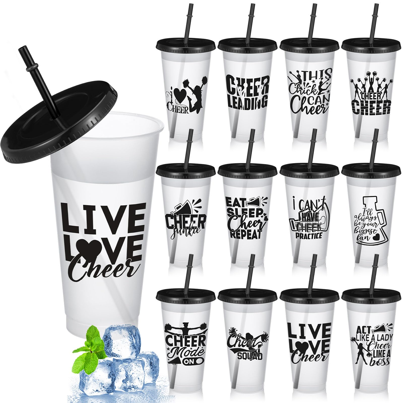 Amazon.com | SiliFine 12 Set Cheerleading Plastic Cups with Lids and ...