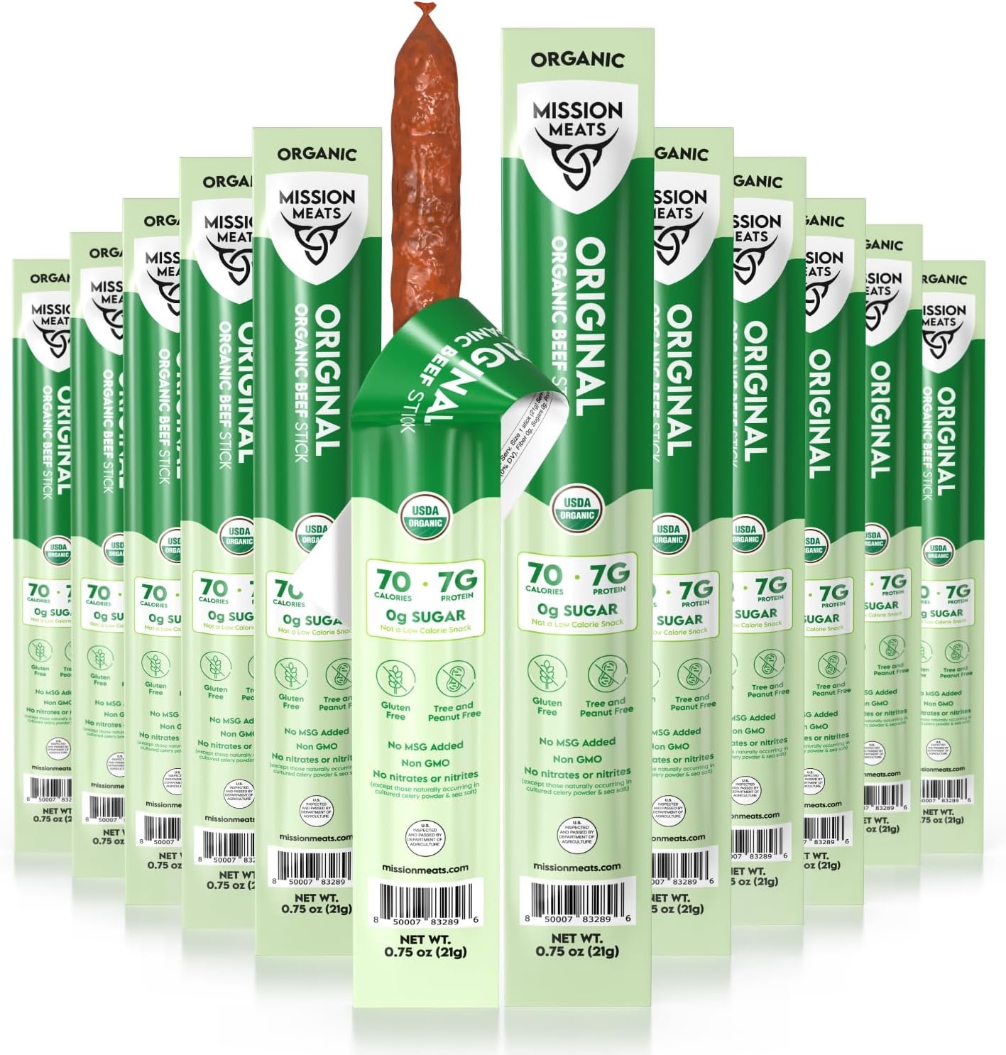 Mission Meats 100 Certified Organic Beef Sticks Pasture Raised Zero ...