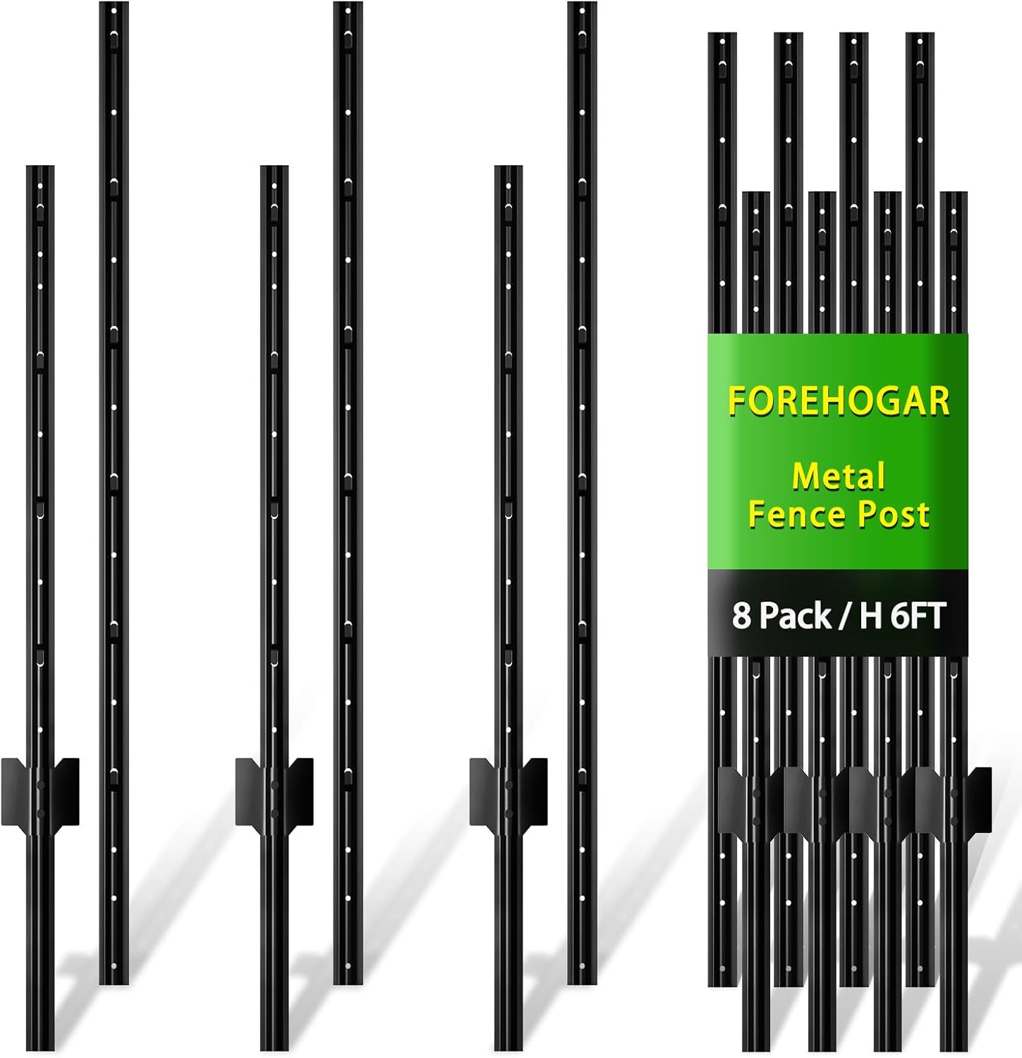 Amazon.com : FOREHOGAR Metal Fence Post Black 6 feet, Pack of 8, T ...