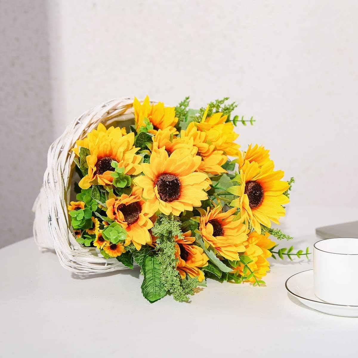 Tifuly 2 ramos de girasoles artificiales, flores de otoño de tallo largo, girasoles de seda ...