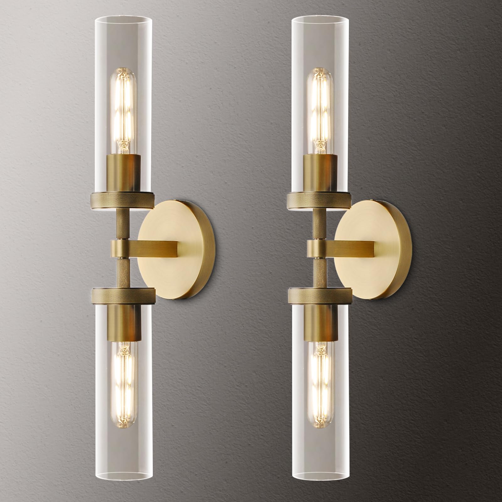 ZHTIECHUI Knurled Brass Wall Sconces Set of Two,21" Sconces Wall ...