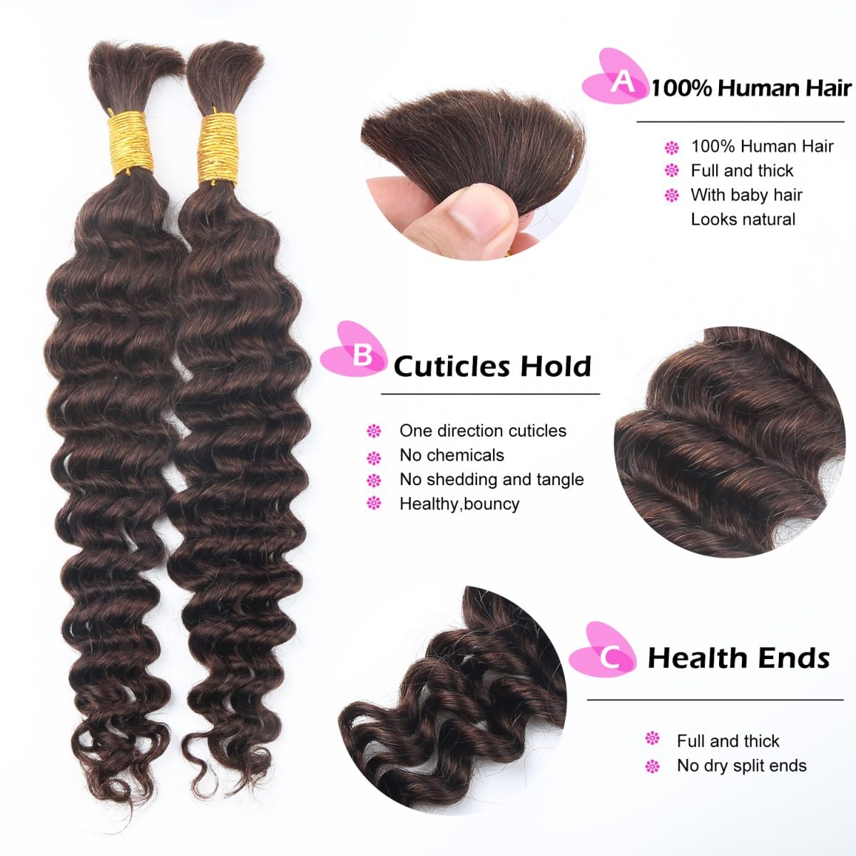 Sexycat Deep Curly Human Braiding Hair for Boho Braids 2 Bundles 16 ...