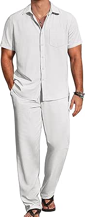 Amazon.com: COOFANDY Mens 2 Piece Casual Beach Outfits Short Sleeve Button Down Shirts Summer ...