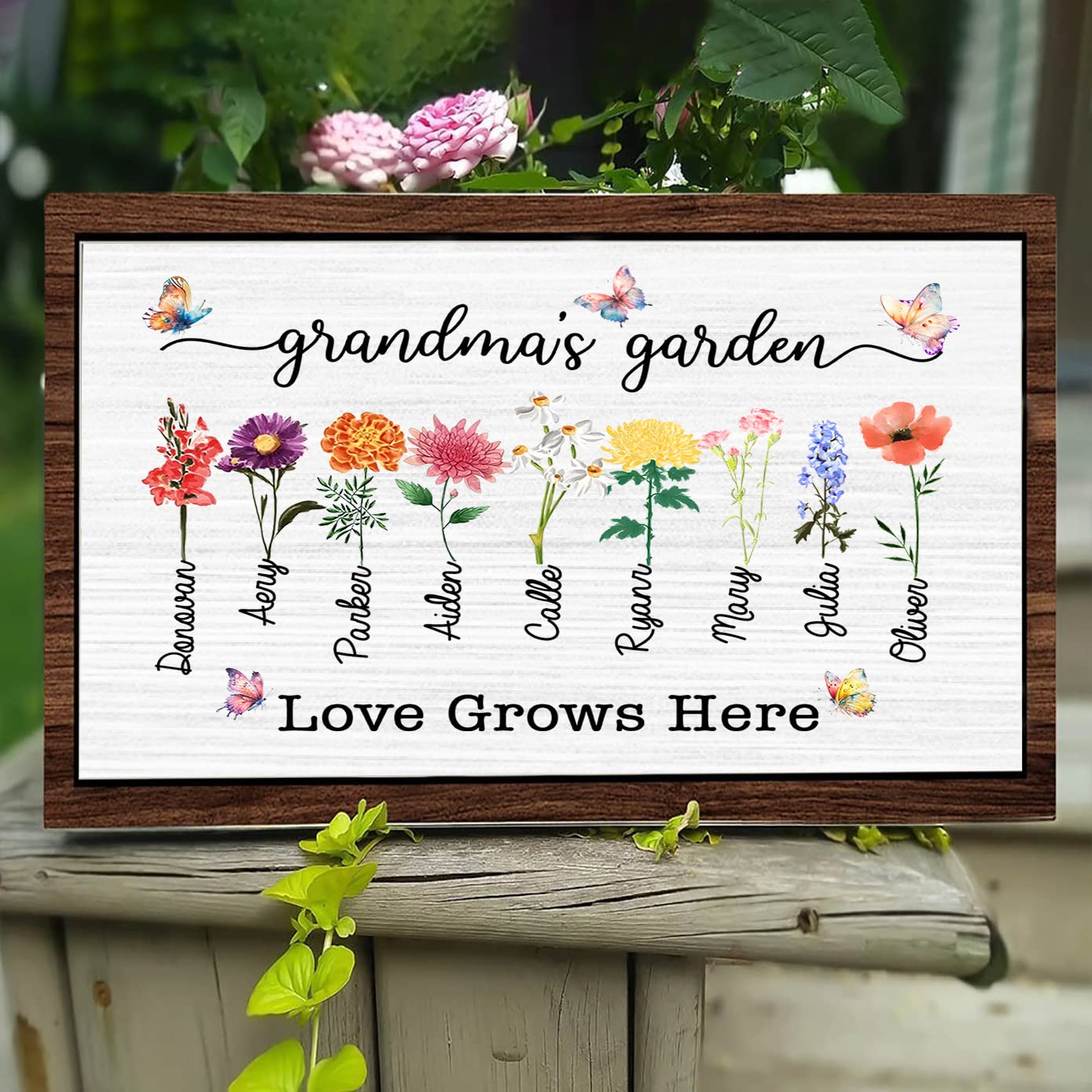 Amazon.com: Personalized Grandma's Garden Frame Sign With Grandchildren ...
