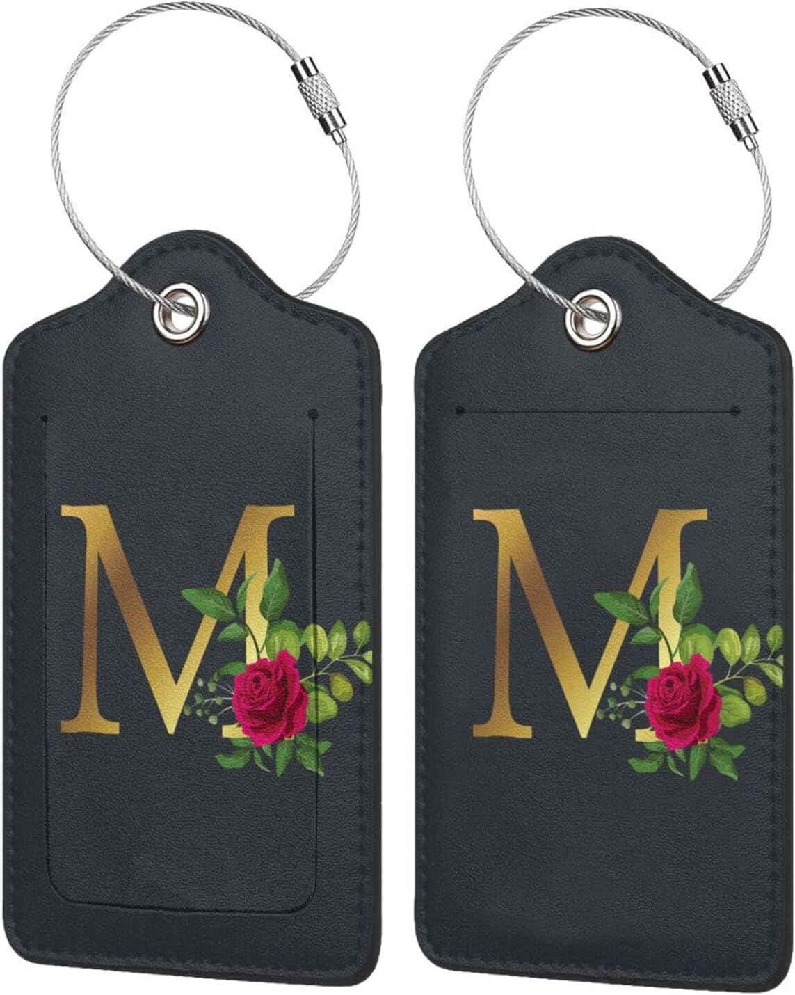 Amazon.com: 4 PCS Black Rose Letters M Luggage Tags for Suitcases ...