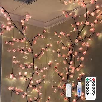 Amazon.com: Cherry Blossom Tree Branch Lights for Wall,Cherry Enchanted Willow Vine Lights,with ...