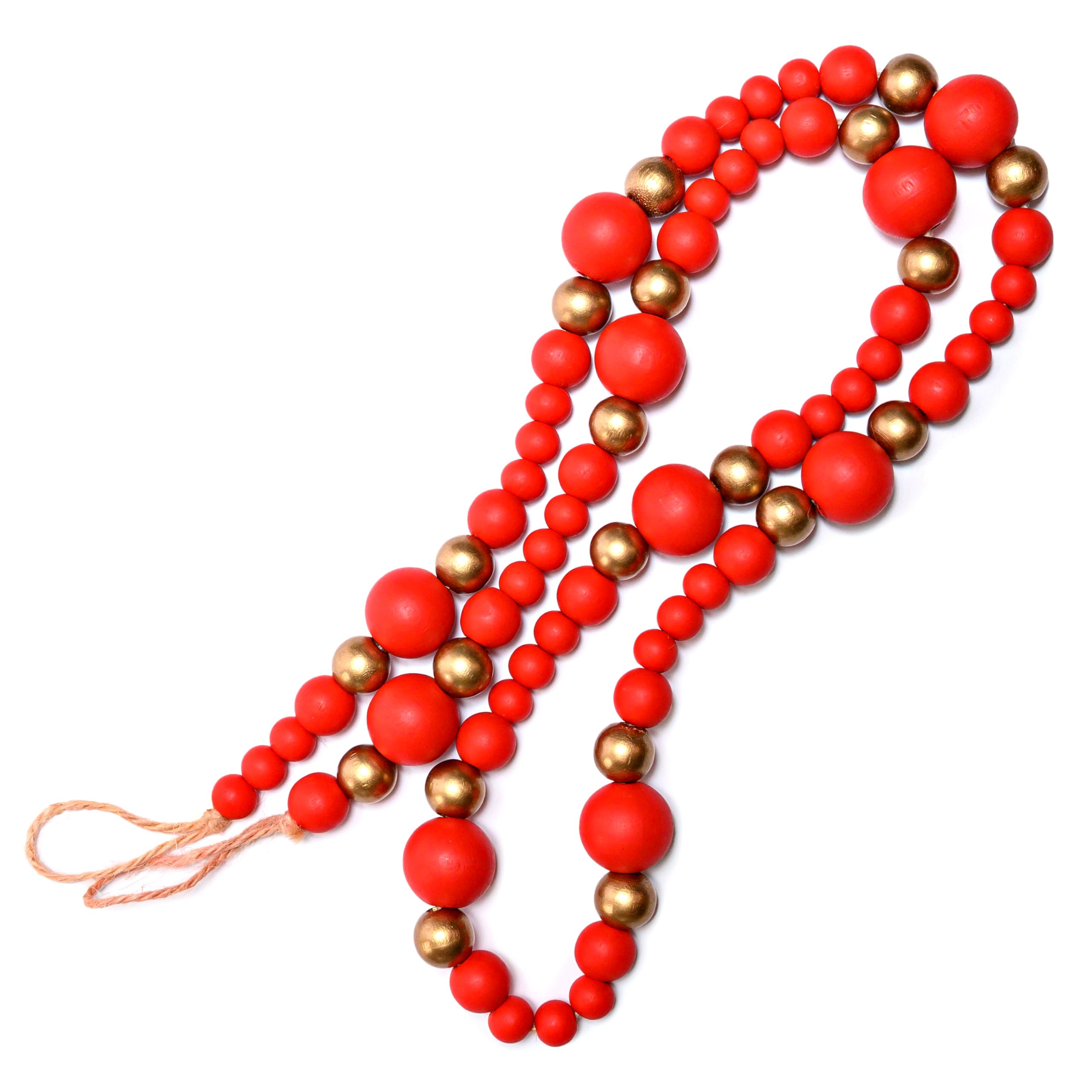 Red and Gold Beaded Garland 48 Inch, Christmas Tree Wood Bead Garland ...