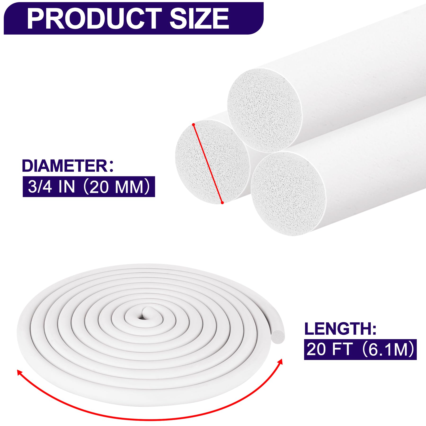 Snapklik.com : ToLanbbt Backer Rod EPDM Rubber 3/4 Diameter X 20 Length ...