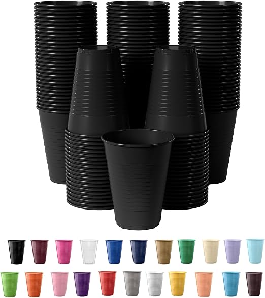 Amazon.com: Exquisite Party Solids 12 Oz Black Plastic Cups For Party ...