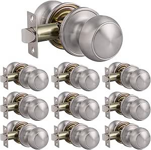 10 Pack Interior Passage Door Knob, Satin Nickel Door Knob for Hallway and Closet, Keyless ...