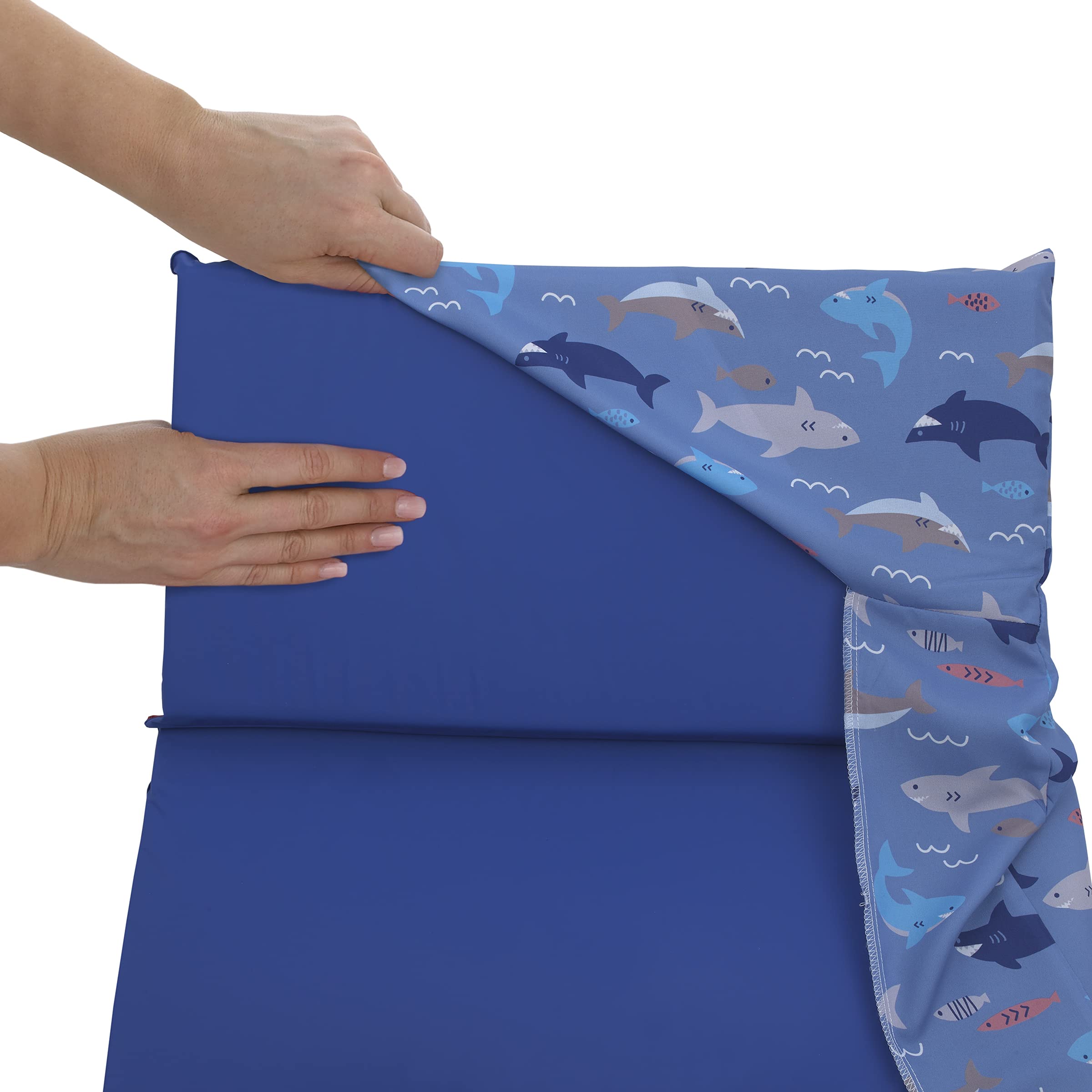 Snapklik.com : Shark, Fish, Ocean Blue And Grey Preschool Nap Pad Sheet