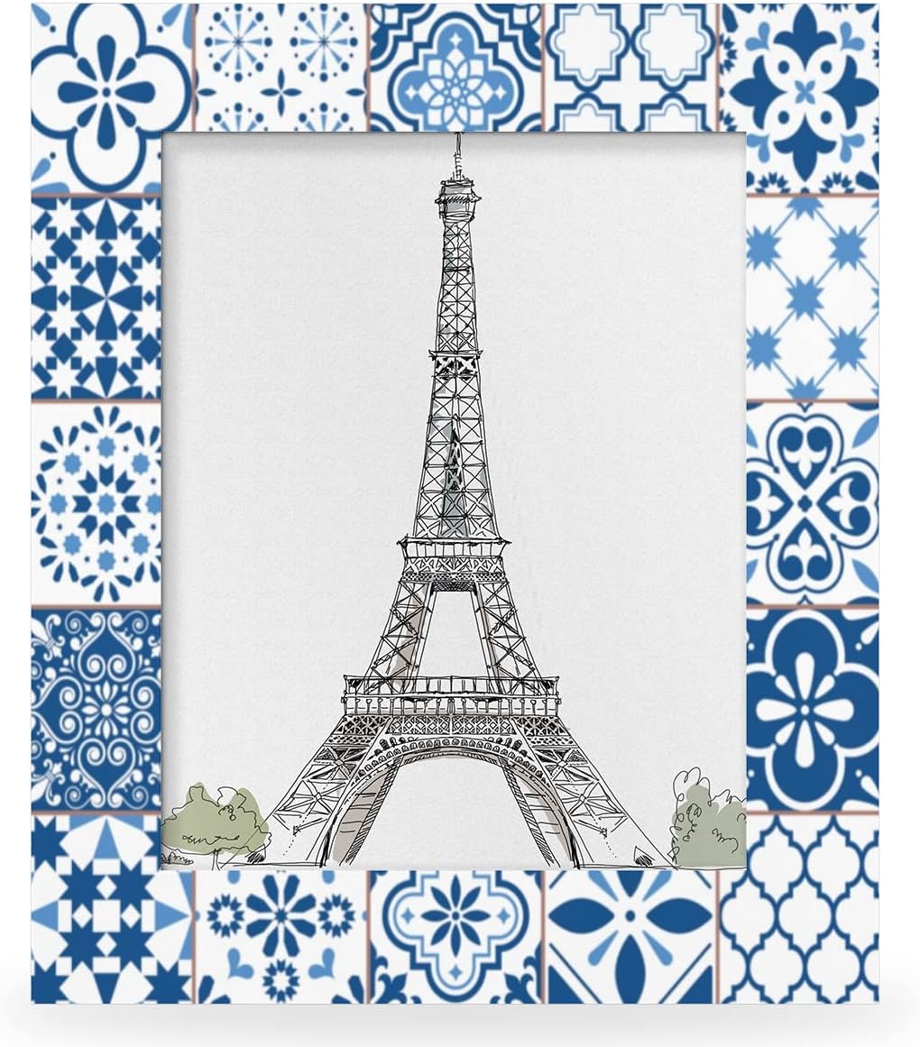 Amazon.com - Funky Qiu 4x6 Picture Frame Retro Blue Tiles Photo Frame ...